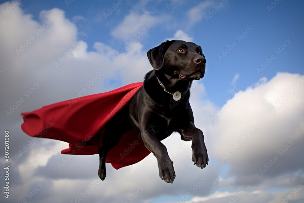 generative AI. a flying super dog wearing a red cape Stock Illustration ...