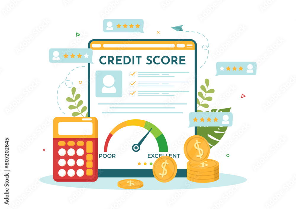 Credit Score Vector Illustration with Loan Arrow Gauge Speedometer ...