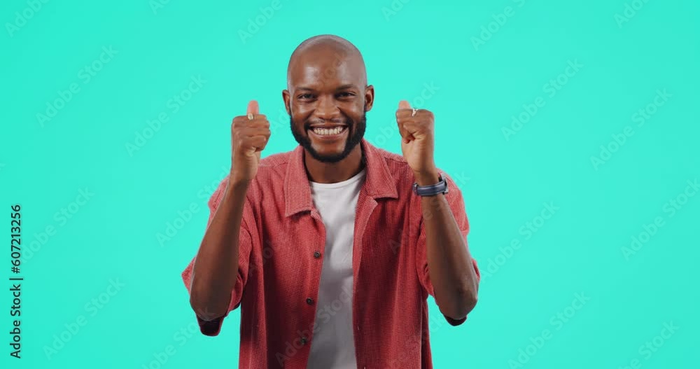 Clapping, thumbs up and face of man for success, winning and cheers ...