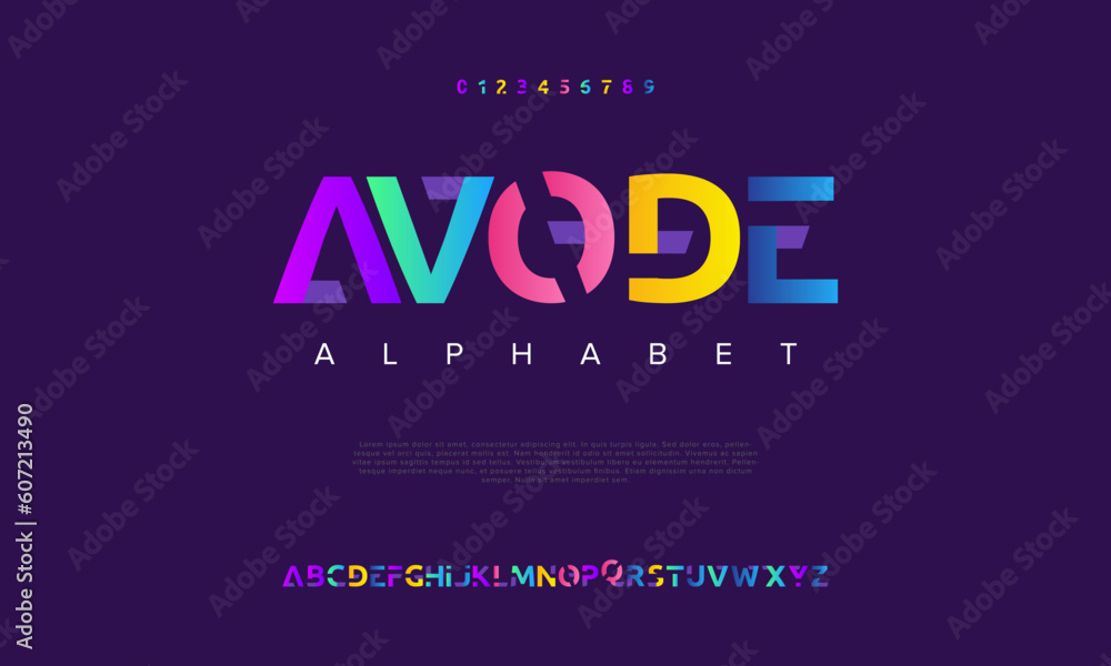 Avode colorful abstract digital technology logo font alphabet. Minimal ...