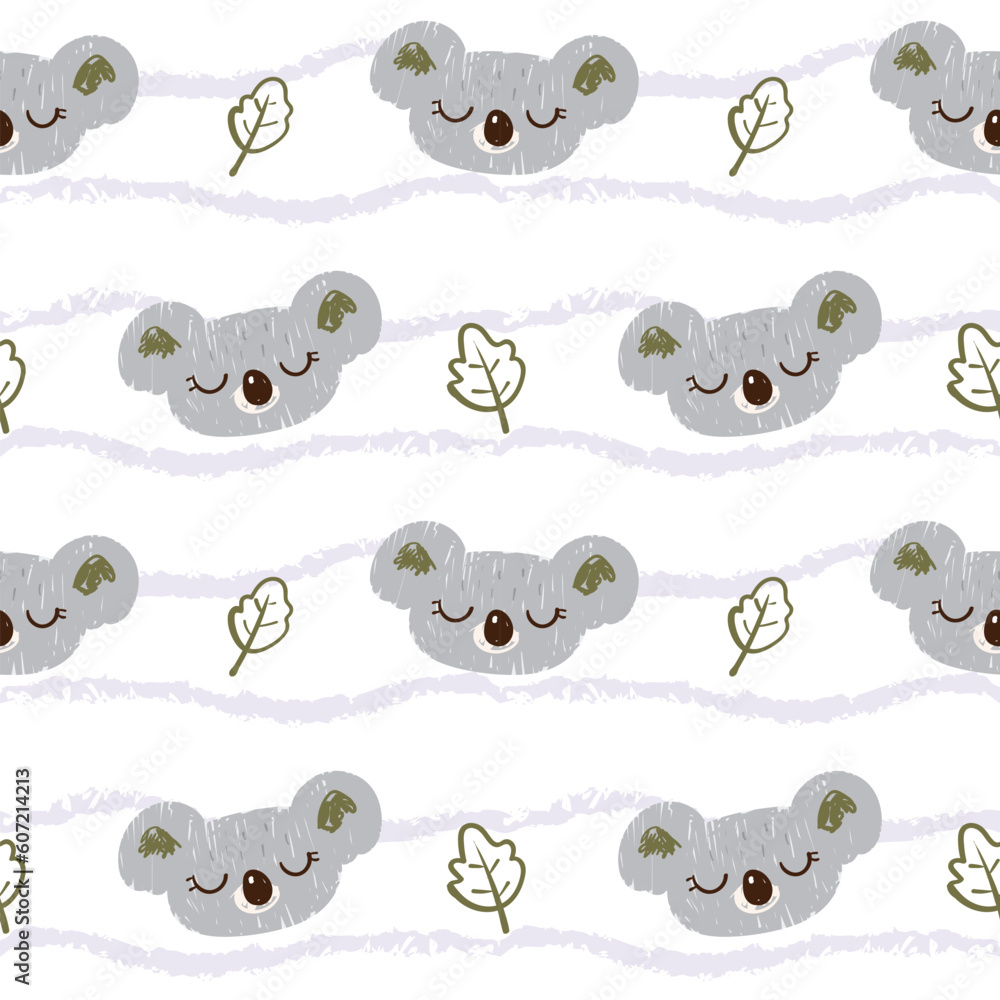Seamless Pattern of Cartoon Koala Face Design on White Background with ...