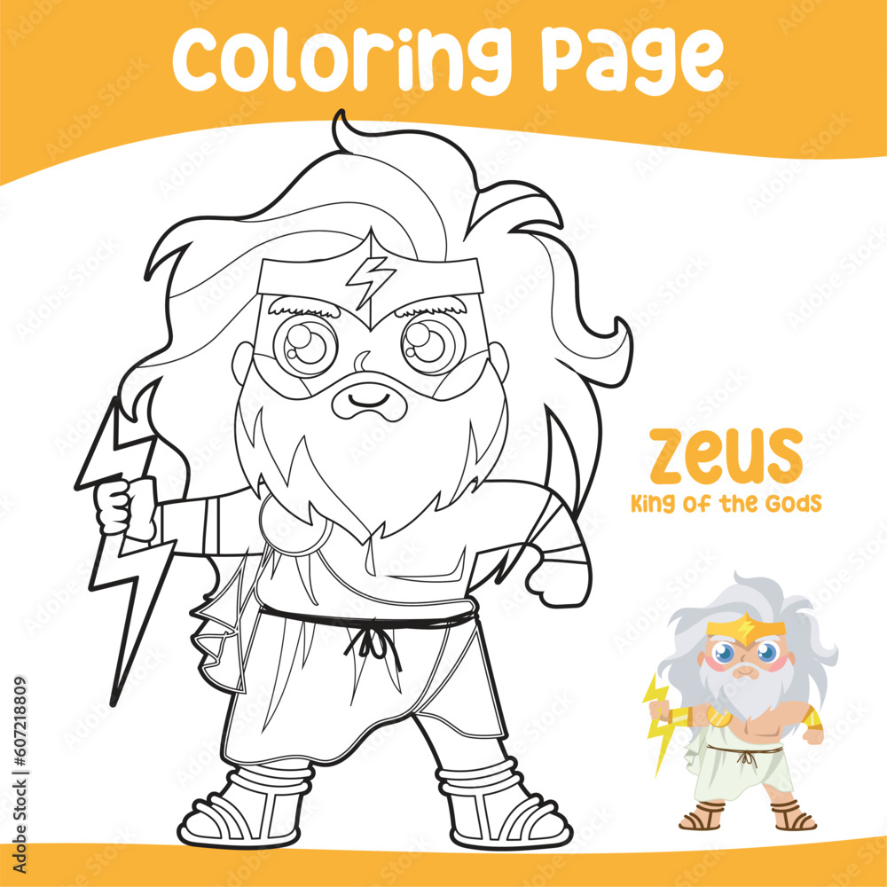 Colouring page of Zeus the god of thunder and sky. Ancient Greece ...