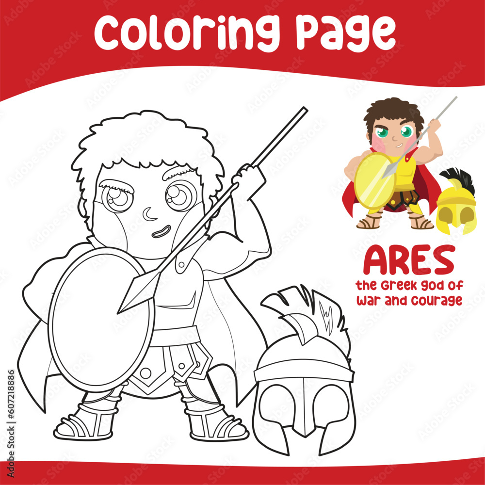 Colouring worksheet of Ares God of the war. Ancient Greece mythology ...