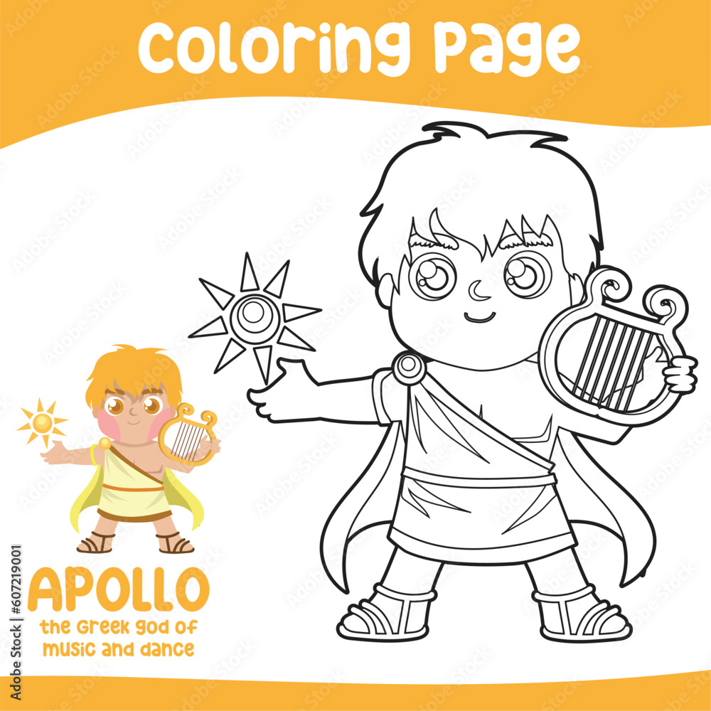 Colouring worksheet of Apollo God of music and dance. Ancient Greece ...