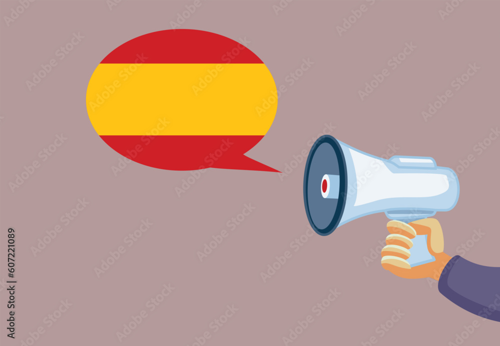 Person Holding a Megaphone Speaking Spanish Vector Cartoon Illustration ...