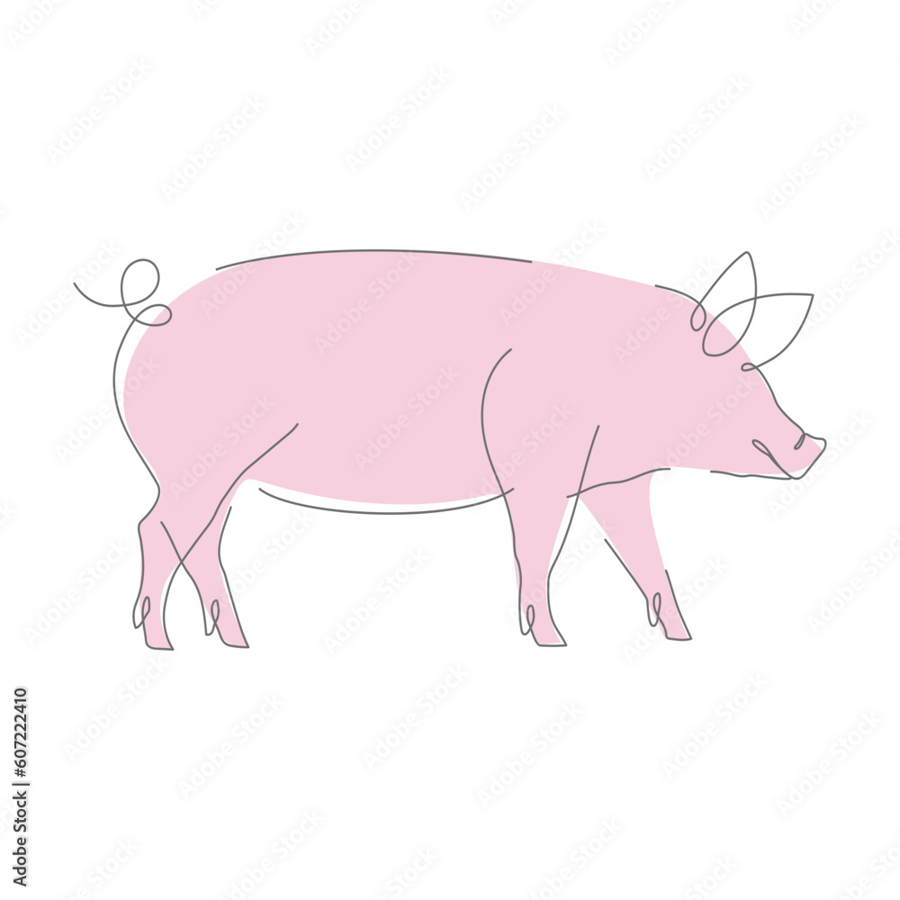 Pig in one line logo icon. Pig continous line art icon vector. Abstract ...