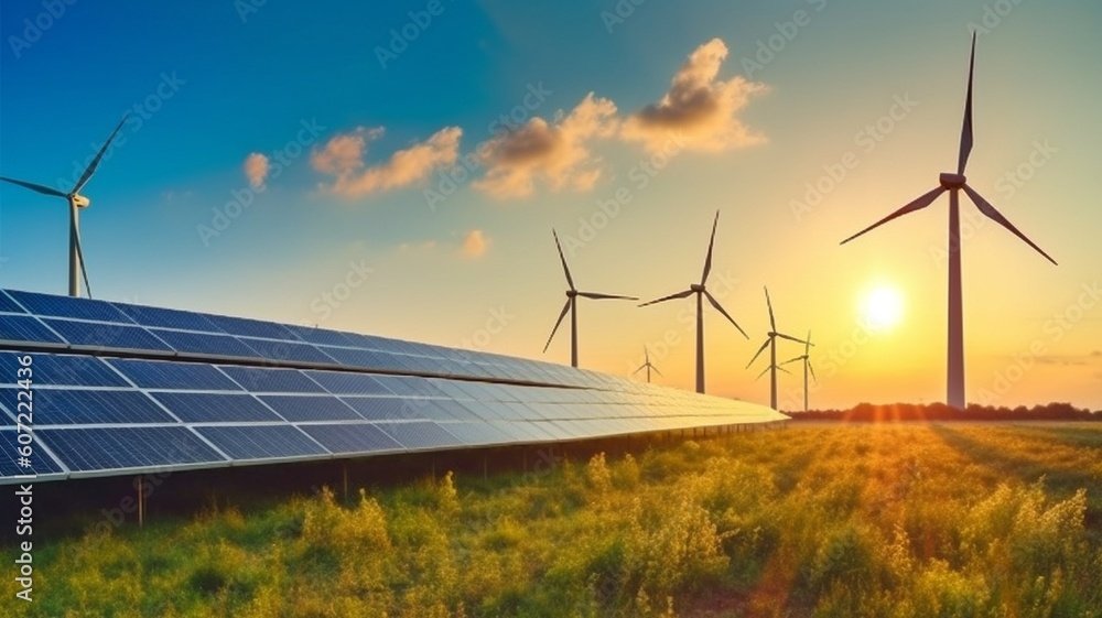 Alternative energy from nature idea power plant with solar cells and ...