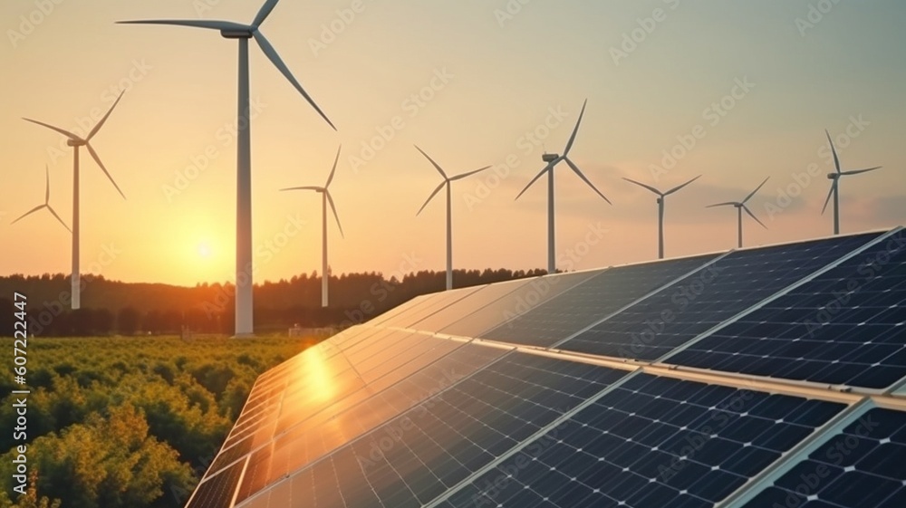 Alternative energy from nature idea power plant with solar cells and ...