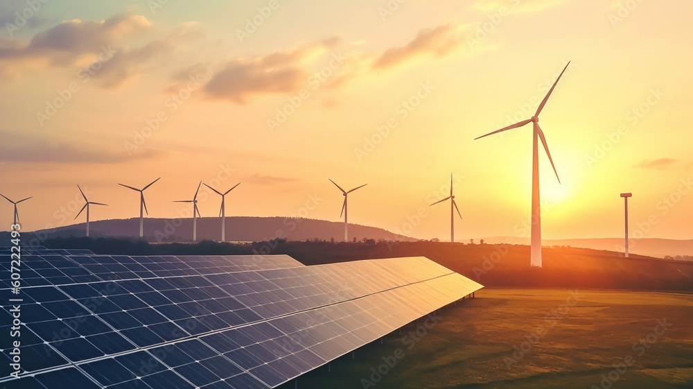 Alternative energy from nature idea power plant with solar cells and ...