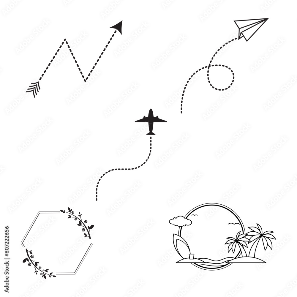 Set of hand drawn dashed or dotted arrows design elements. Vector ...
