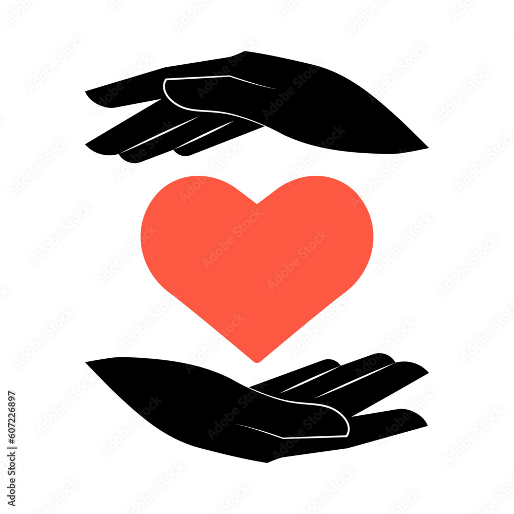 Silhouettes of hands above and below hold a heart of red. Stock Vector ...
