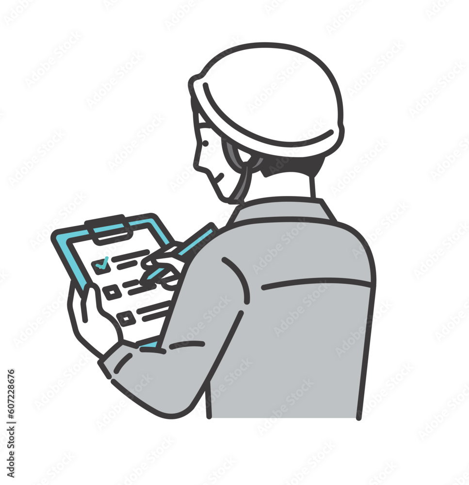 チェックリストをチェックをする作業員の手元のベクターイラスト素材／バインダー／点検 Stock Vector | Adobe Stock