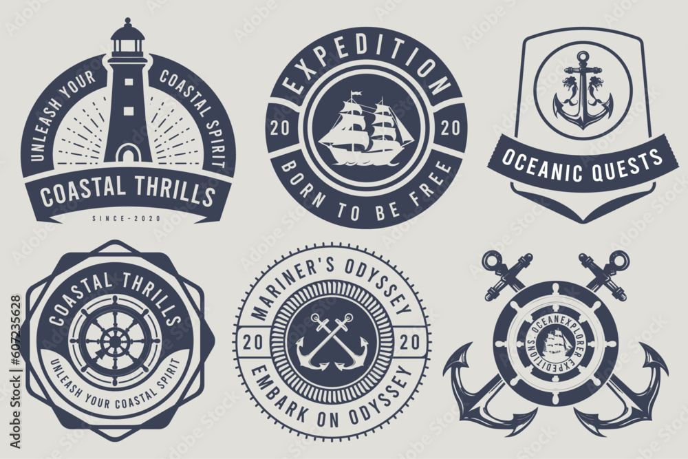 Nautical ship anchor and vintage coastal icons, ocean spirit, and ...