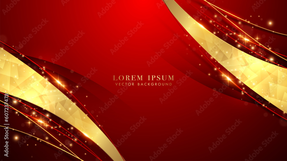 Red luxury background with red and gold lines, glitter light effects ...