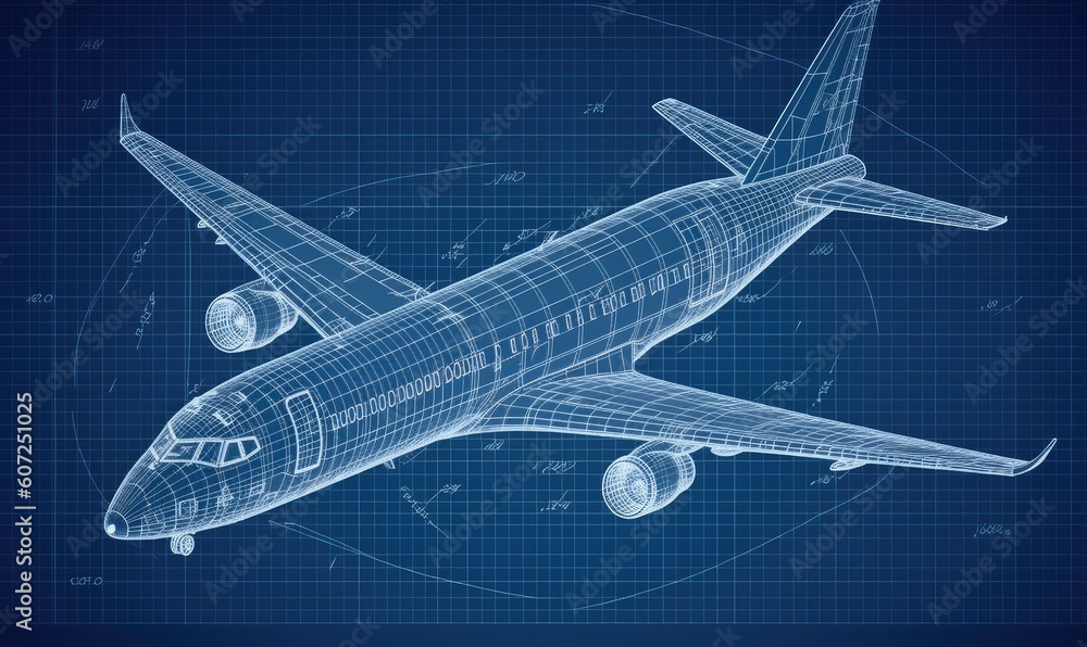 Infographic blueprint displays the precise technical details of a plane ...