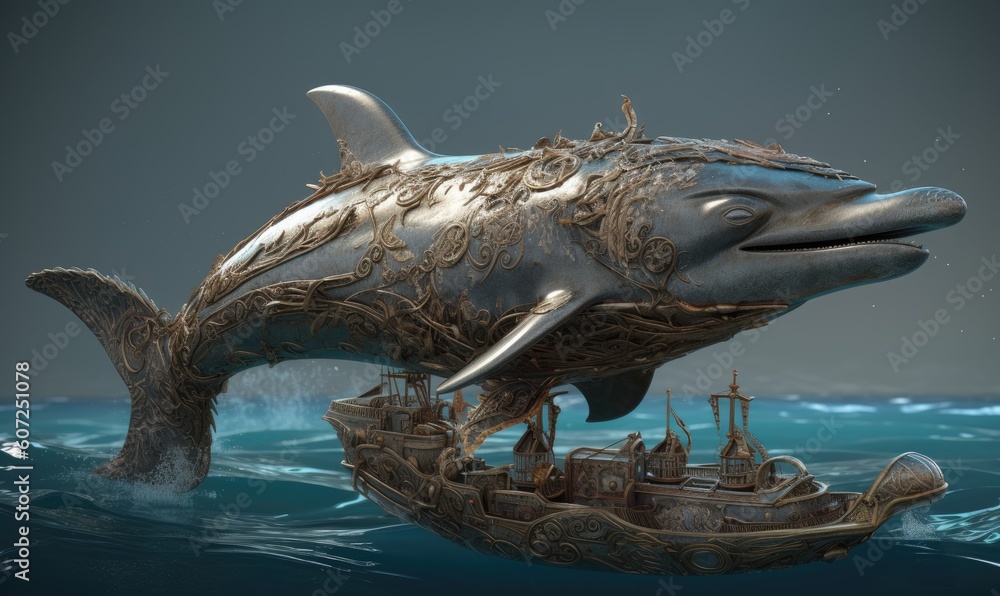 In the depths of the ocean, the anthropomorphic dolphin wears its noble ...