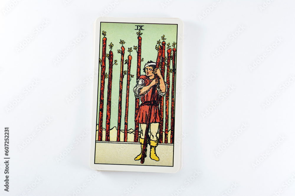 Tarot cards, Rider Waite tarot cards, the nine of wands vintage card in ...
