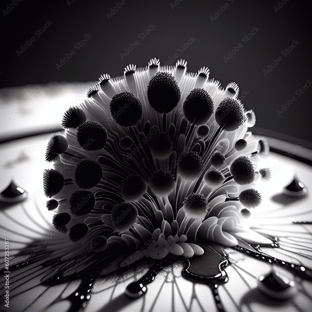 Bacteria under a microscope. A colony of microbes under a stereo ...