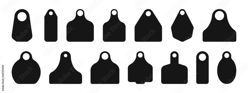 Ear tags for cattle. Set of blank black identification labels for farm ...