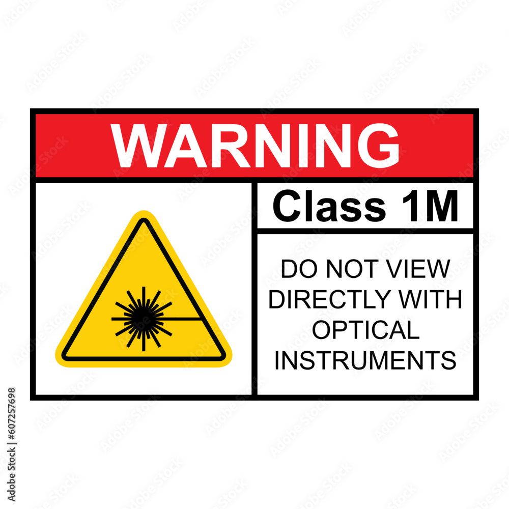 Laser radiation danger class 1M label icon, safety information symbol ...