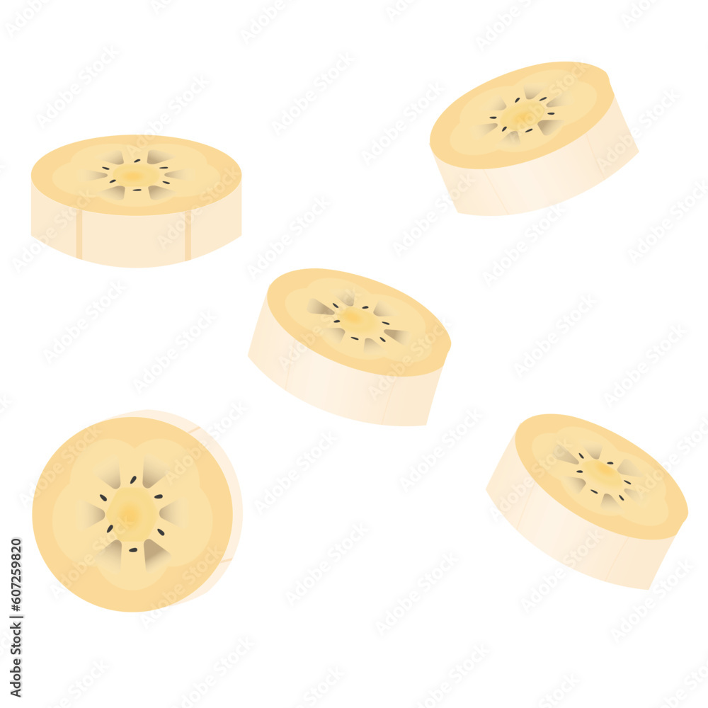Slices of peeled banana cut into small pieces, vector illustration ...