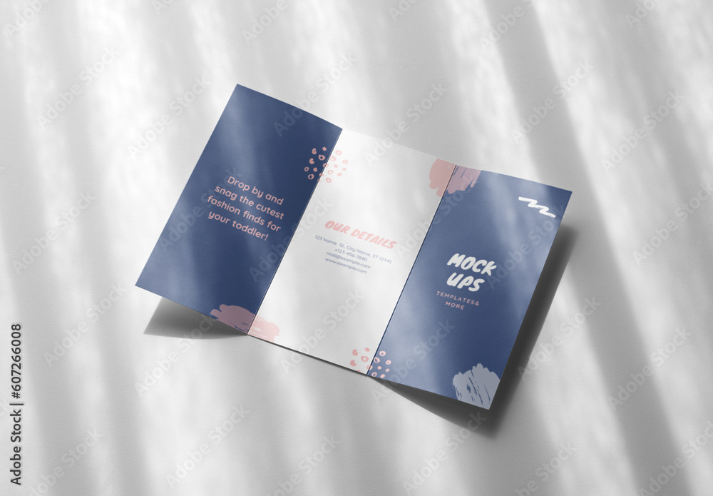 Mockup of customizable A4 tri-fold open leaflet against customizable ...