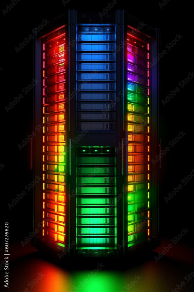 modern database server rack with rows of neatly organized servers ...