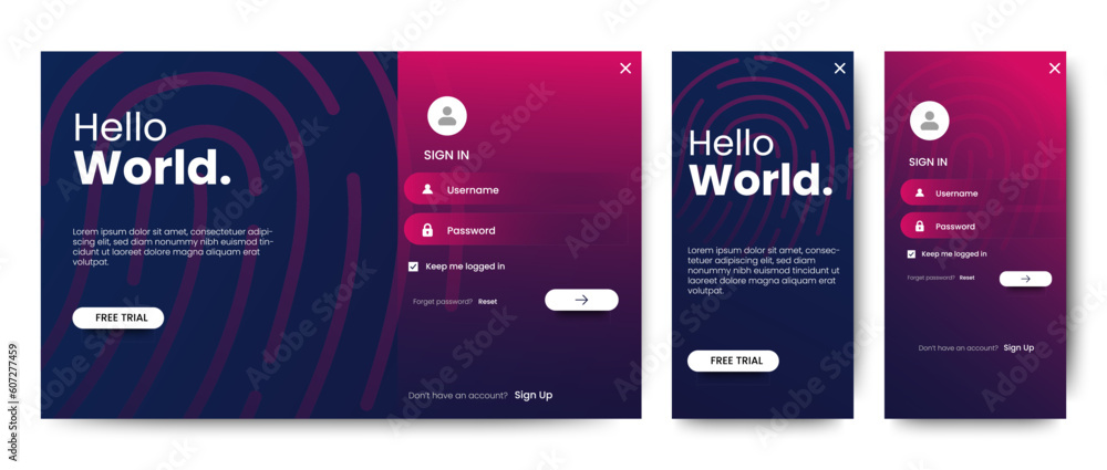 Set of Sign Up and Sign In forms. Blue and red gradient. Registration ...