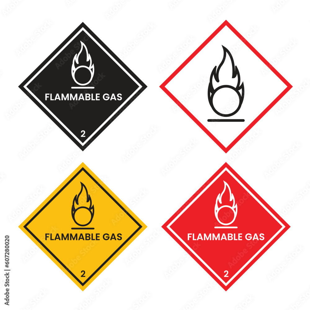 Flammable gas 2 signs icon set. explosive danger gas safety vector ...