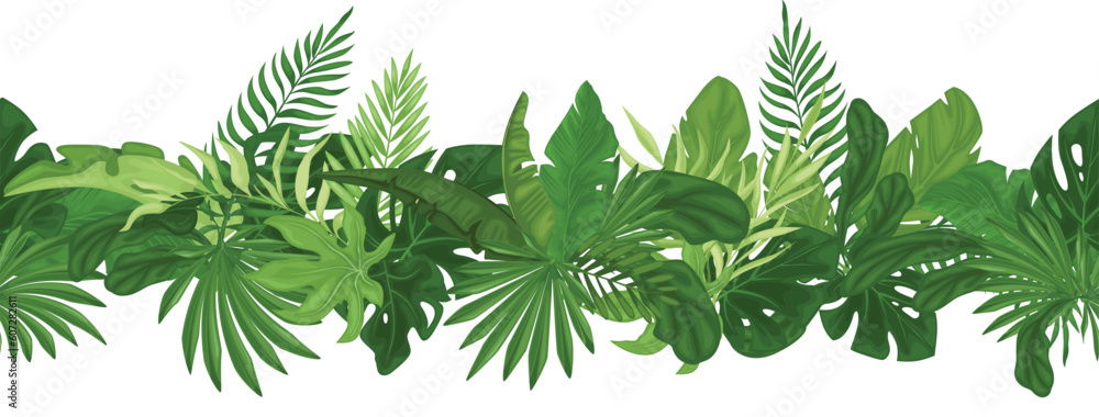 Tropical seamless border pattern with palm leaves. Stock Vector | Adobe ...