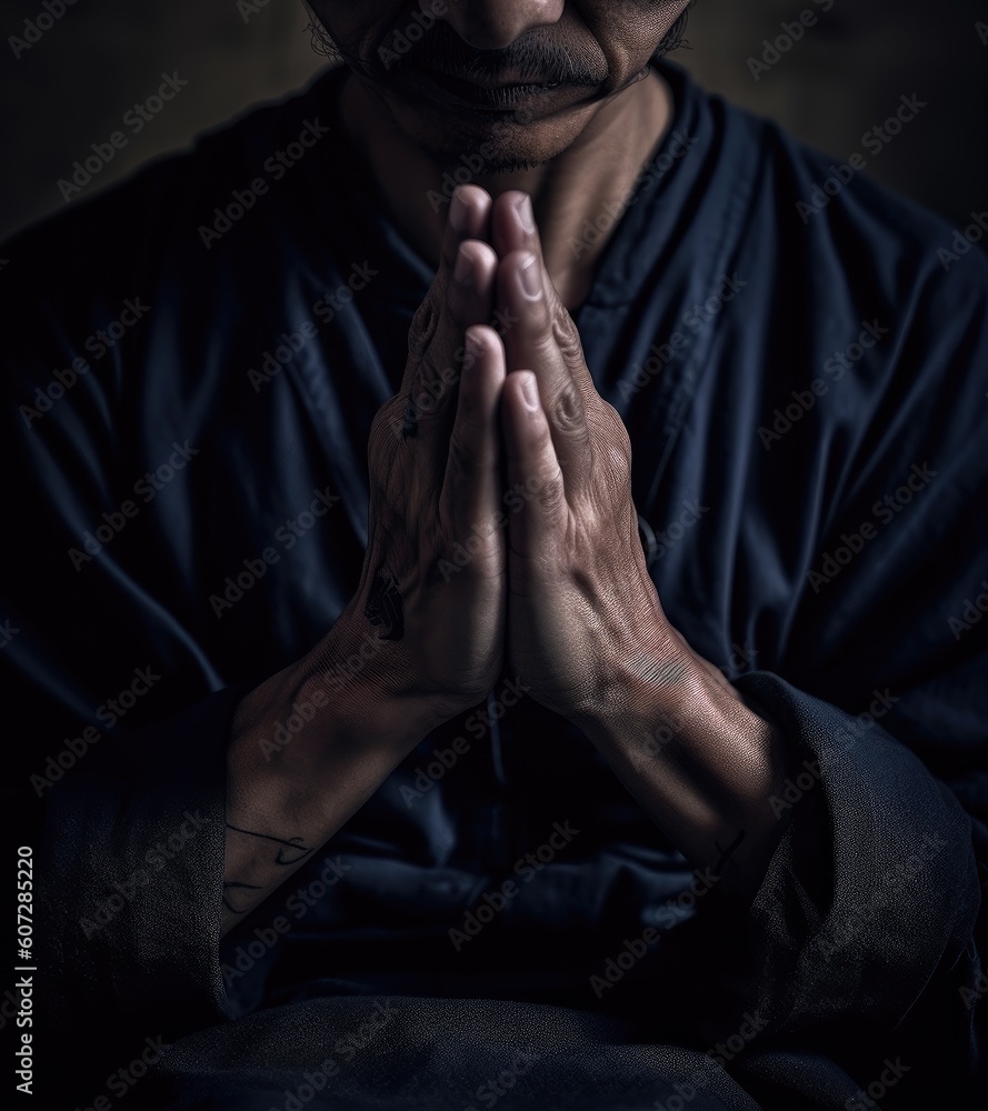 Male praying namaste zen meditation palms together man Buddhism ...