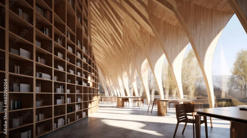 Timber library structures in a parametric design. Generative AI. Stock ...