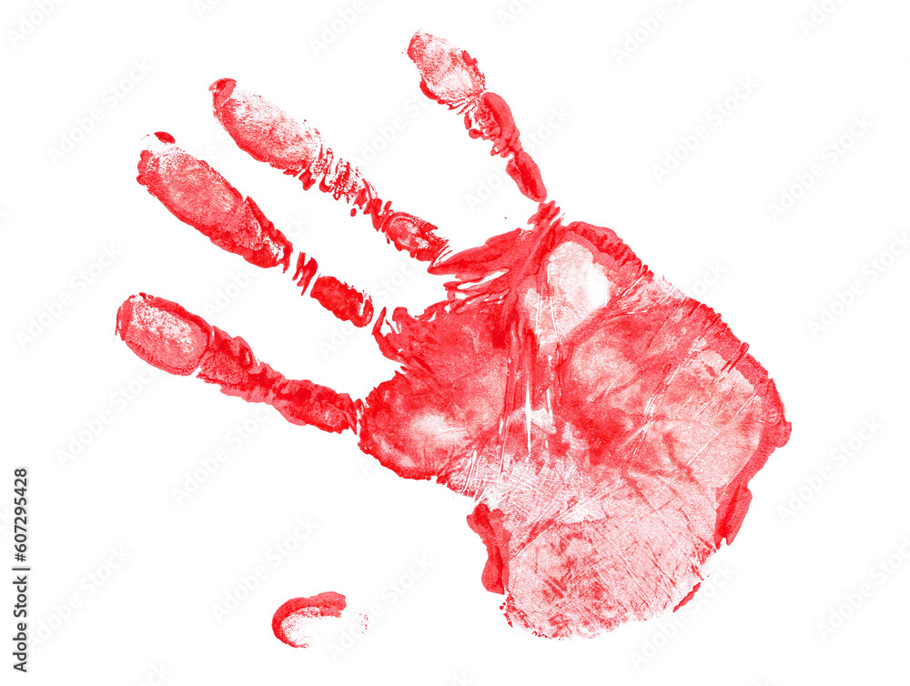 Bloody handprint smudged, red spray stain isolated on white Stock ...