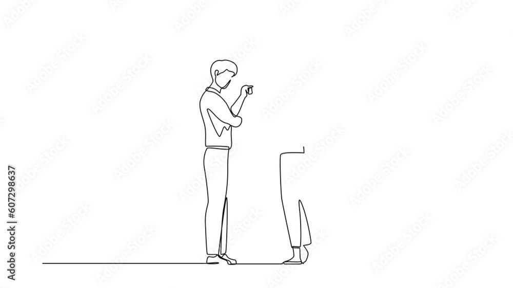 Animated self drawing of continuous line draw aggressive couple man ...