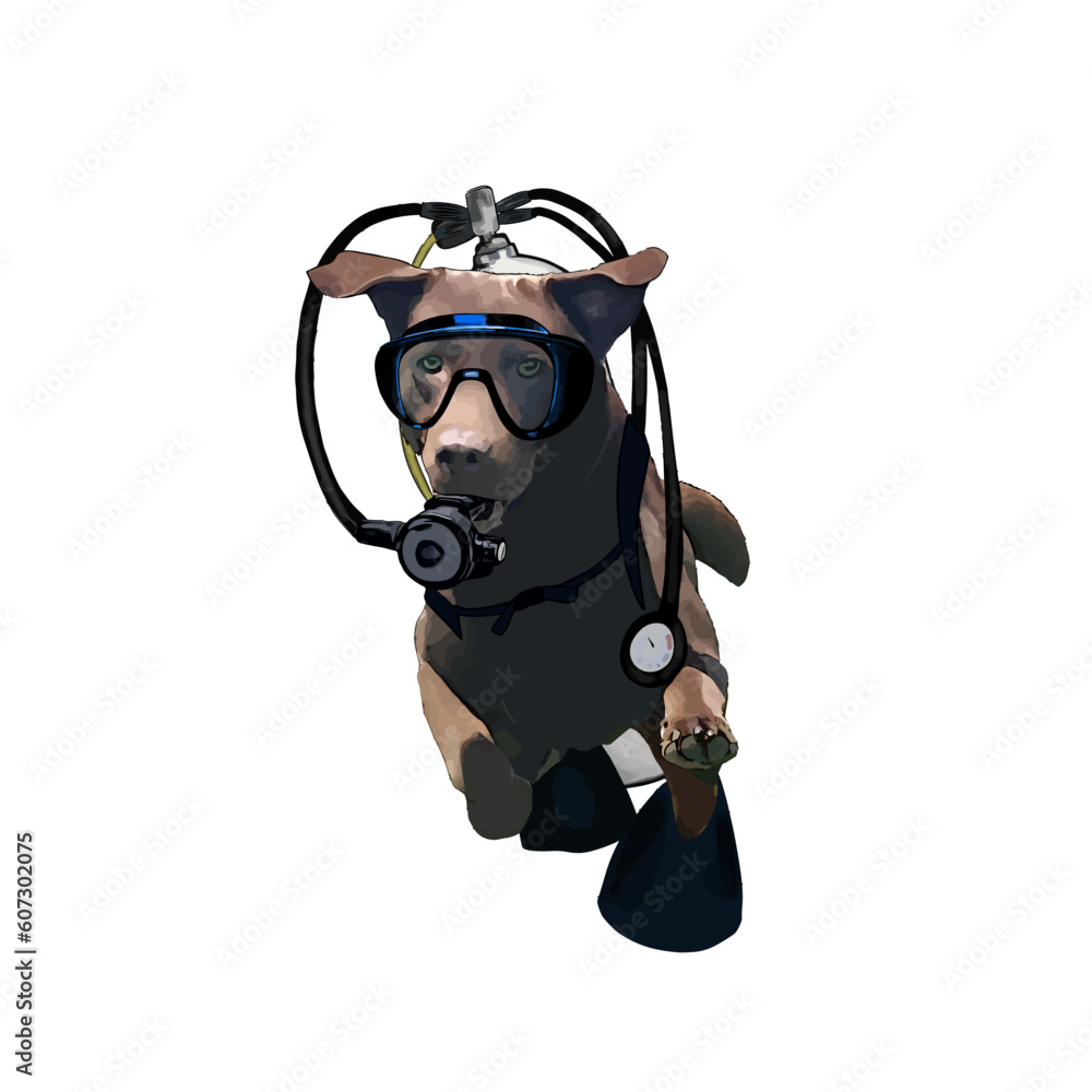 Chocolate color Labrador retriever Scuba Diving Stock ベクター | Adobe Stock