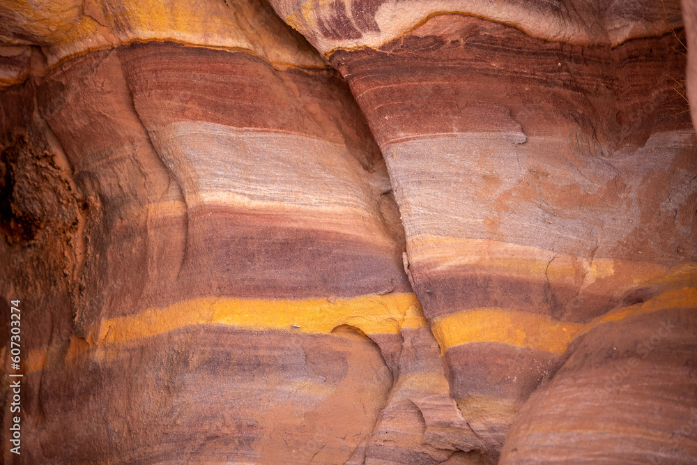Multi-colored sandstone rock and mineral layers in ancient tombs of ...