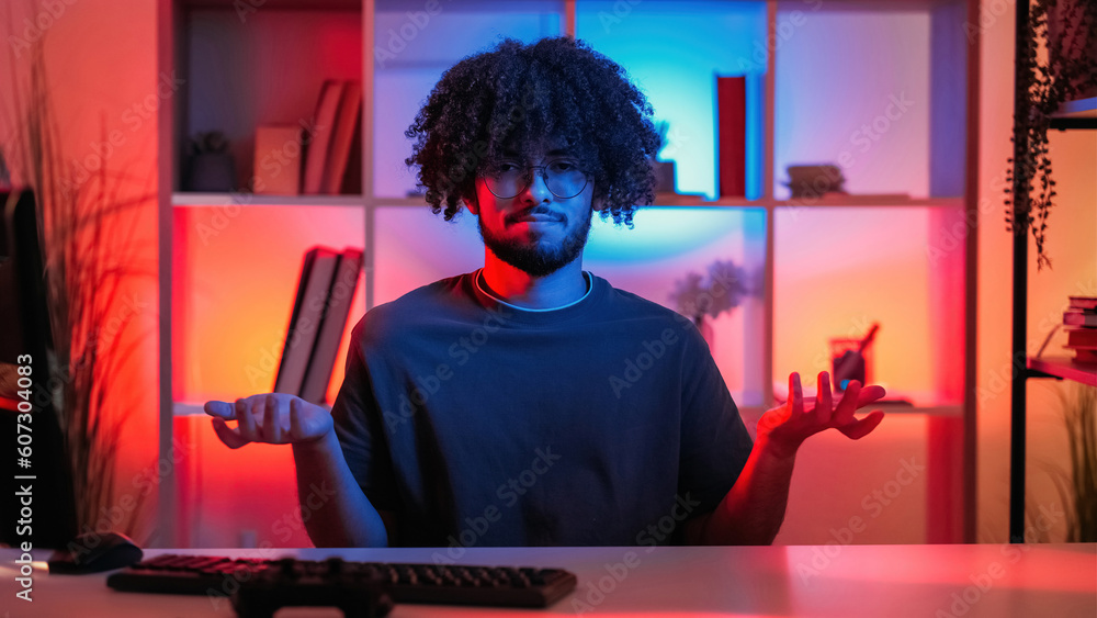 Shrugging gesture. Confused man. Silly expression. Clueless funny guy ...