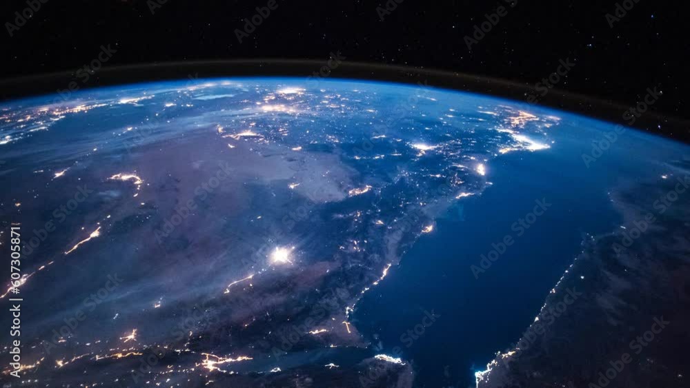 Planet Earth at night seen from space in real time. View from ...