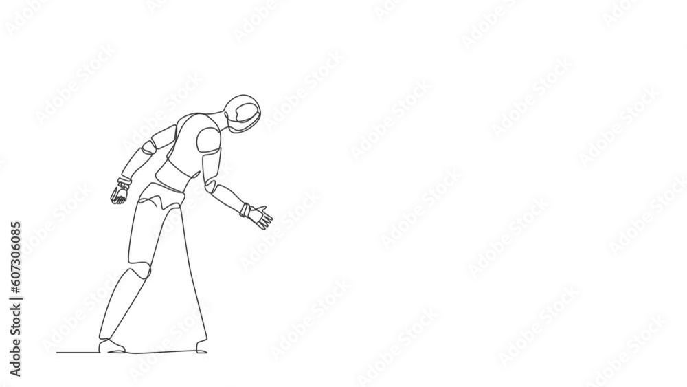 Self drawing animation of single one line draw robot throws briefcase ...