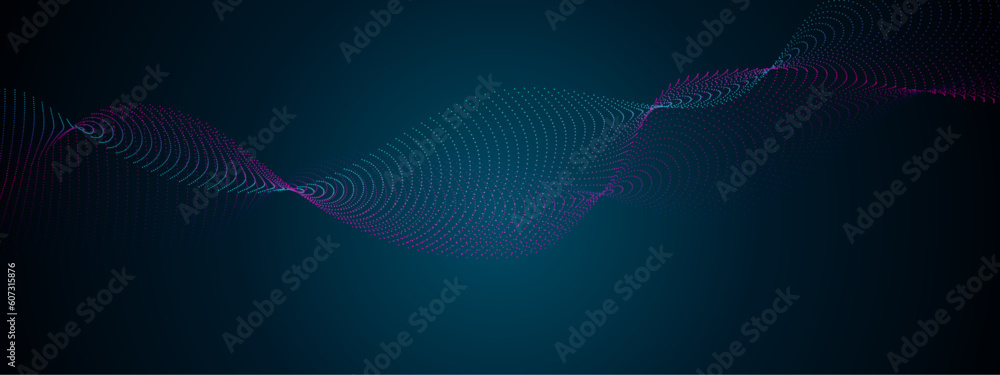 Abstract technology and science flowing wave blue lines with dots ...