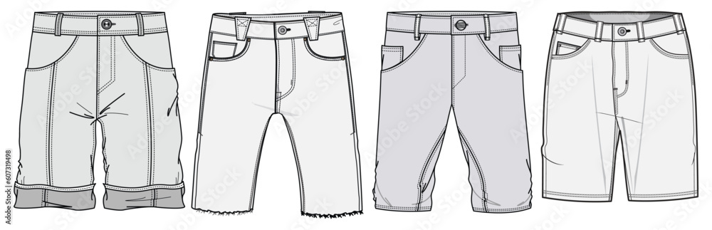 Men's Denim Shorts Set Vector, Fashion Illustration, CAD, Technical ...