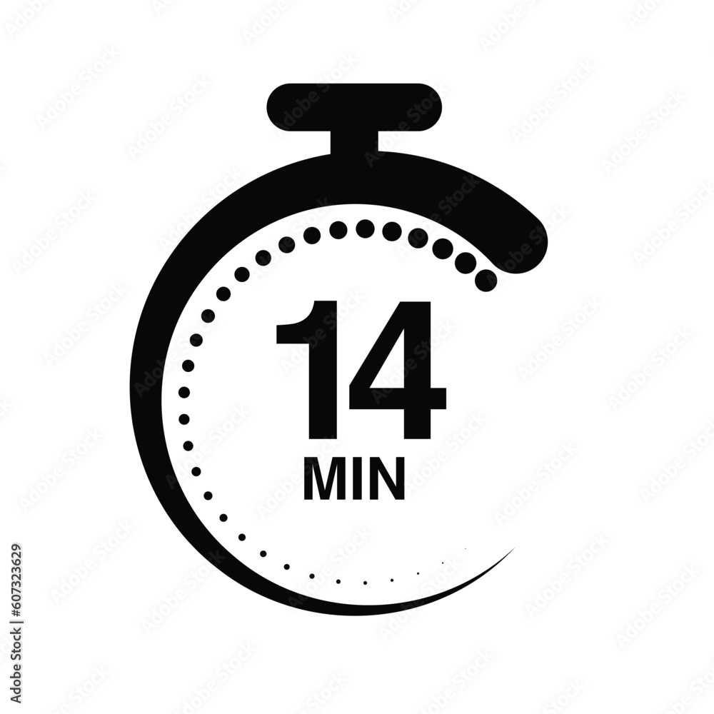 14 minutes timer stopwatch vector illustration isolated on white ...