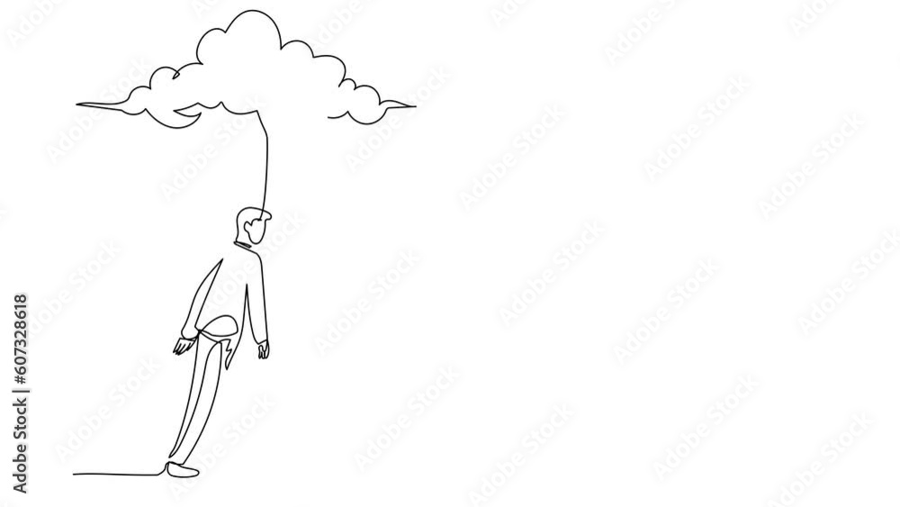 Self drawing animation of single line draw depressed businessman ...