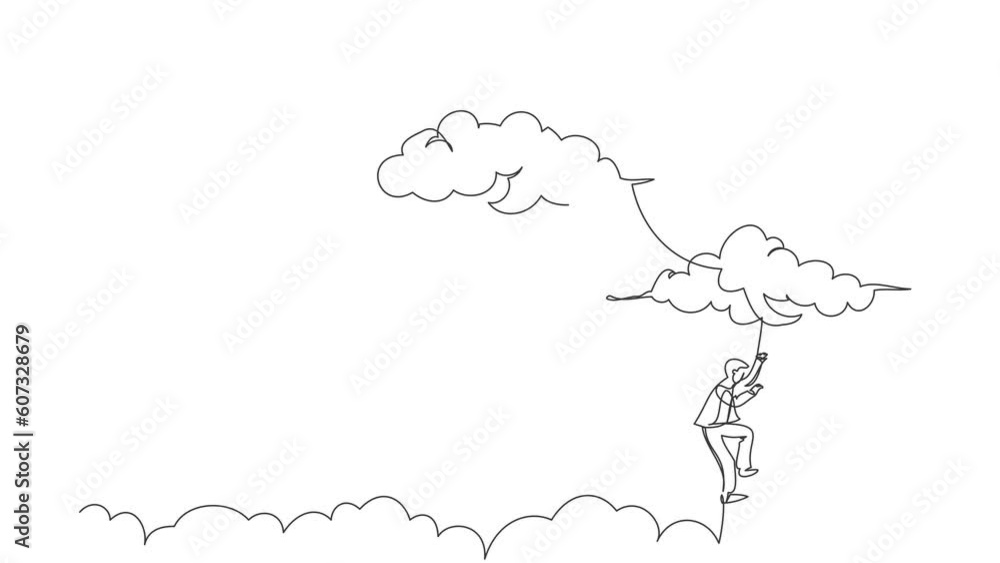 Self drawing animation of single line draw businessman climbing ladder ...