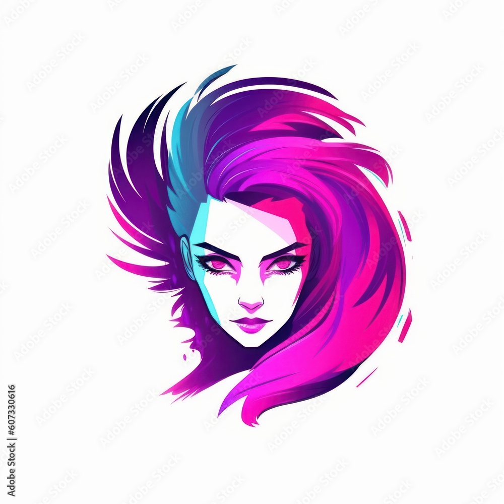 Synthwave Vector Neon Gamer Girl Logo, Gaming Cyberpunk Logo, Woman ...