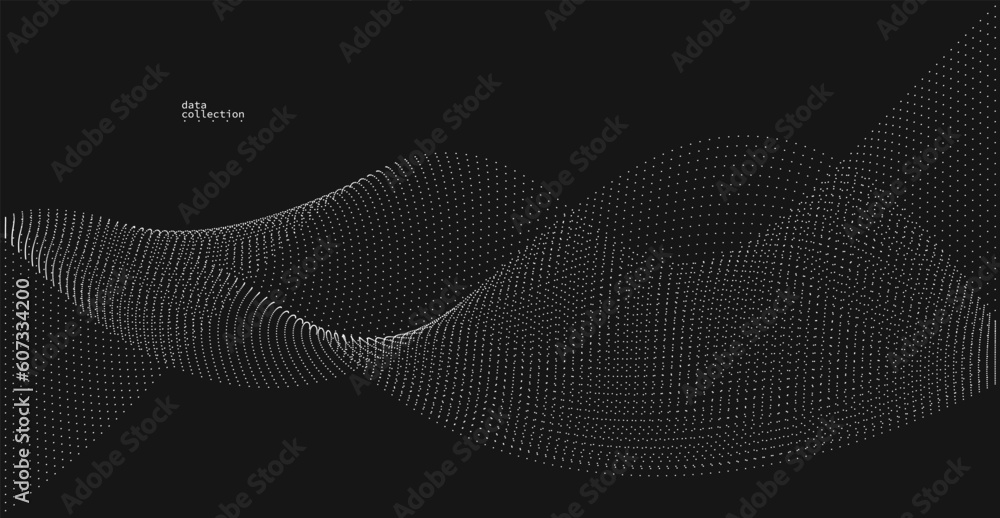 Grey dots in motion vector abstract background over black, particles ...
