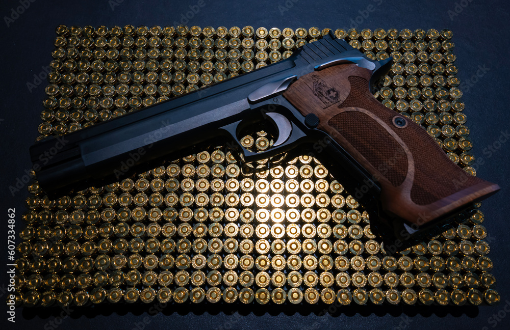 Elegant Semiautomatic 9mm Handgun with Swiss Helvetia Symbol Leaning on ...