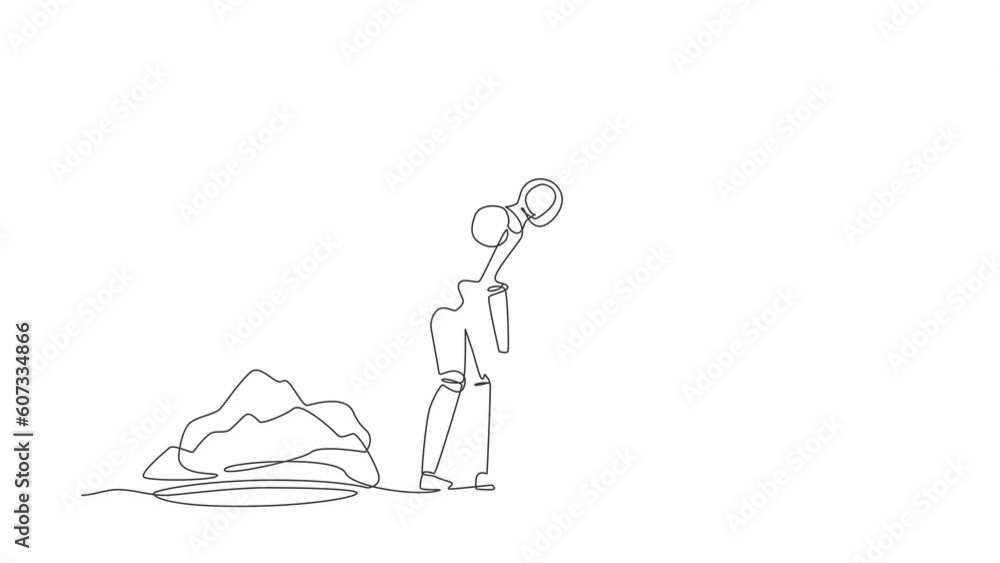 Self drawing animation of single line draw robot walking unsteadily ...