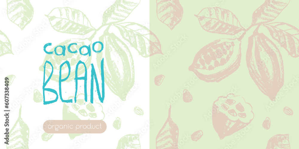 Confectionery banner with cocoa beans seamless pattern. Vector Cacao ...