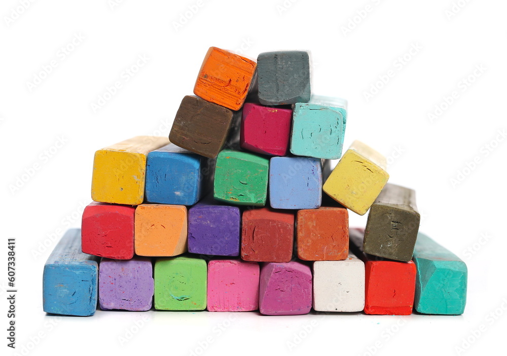 Colorful group chalks isolated on white background, side view Stock ...